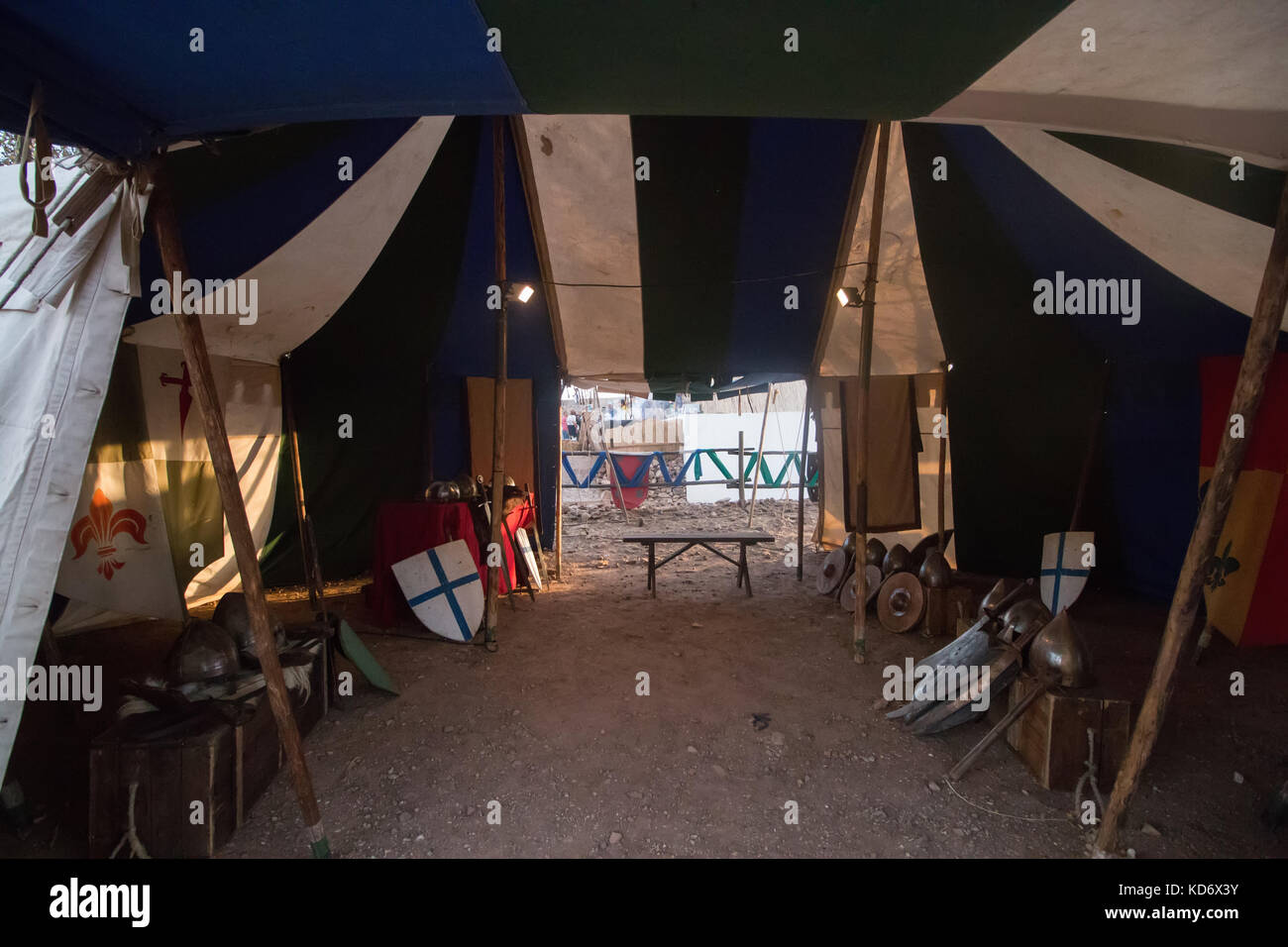 View of a typical medieval camp site with tents Stock Photo - Alamy