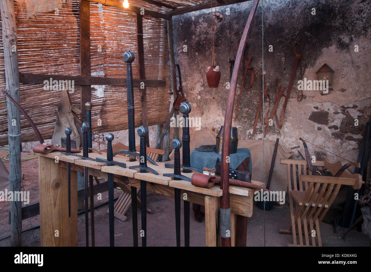Collection of Medieval swords in display in a event Stock Photo - Alamy