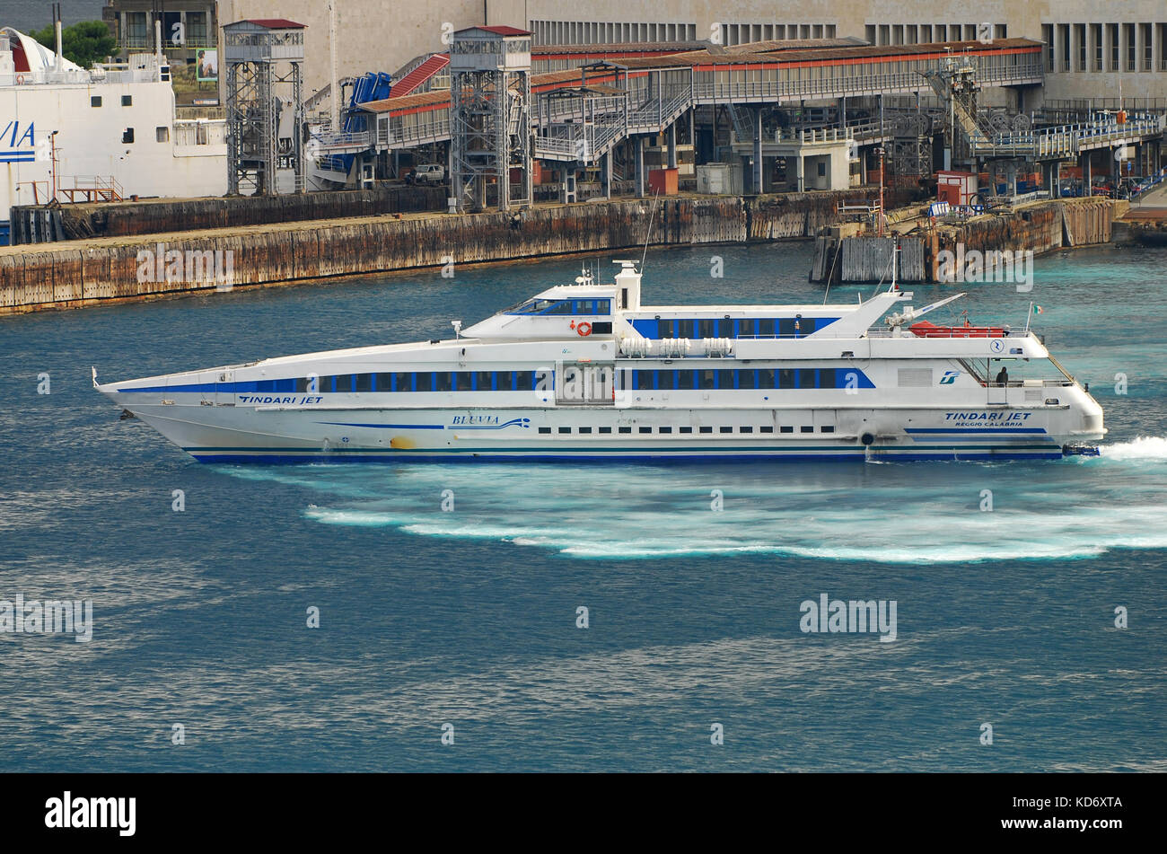 Messina, Italy - October 23, 2007: Passenger ferry boat leaving the ...