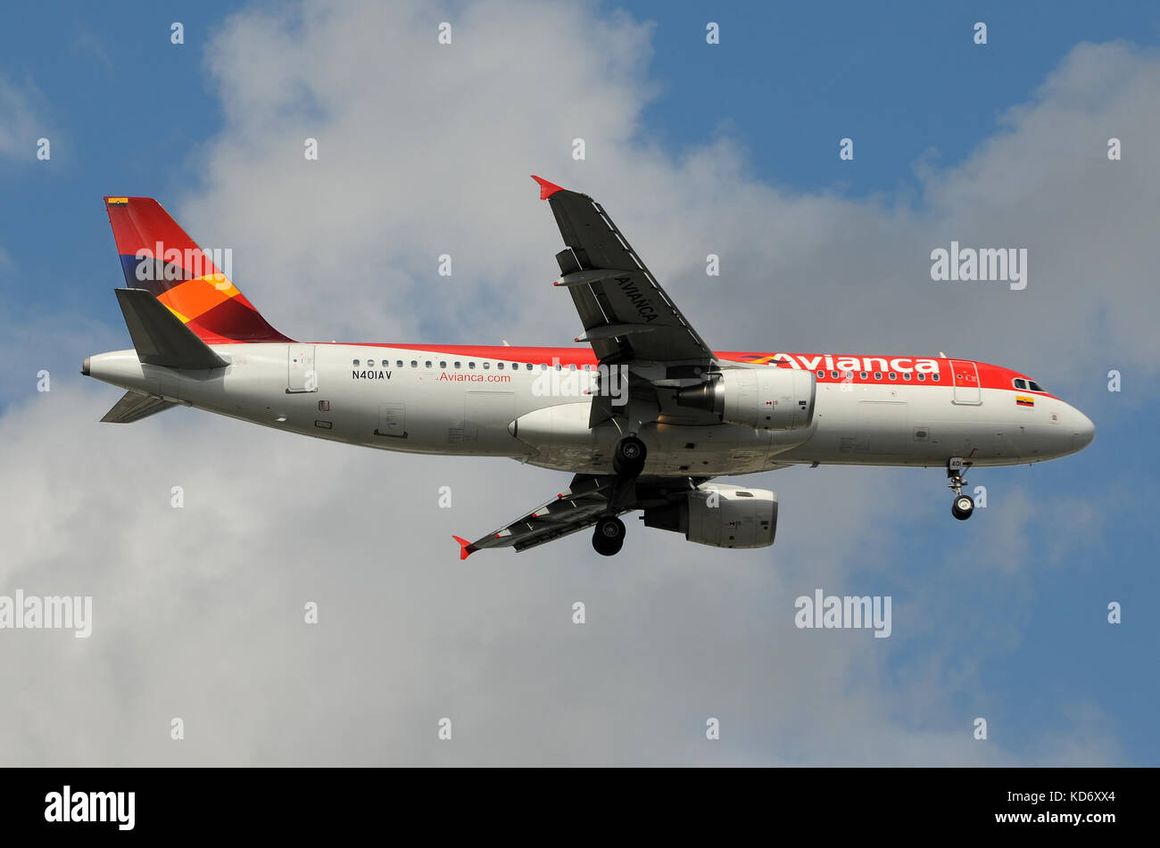 Miami, USA - November 21, 2010: Avianca passenger jet airplane landing ...