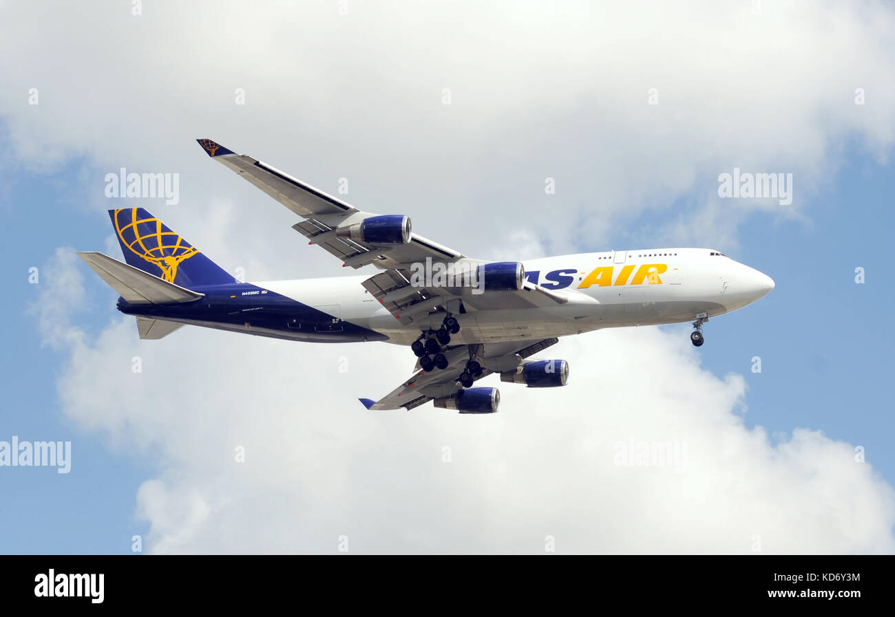 Miami, USA - September 17, 2011: Atlas Air heavy cargo jet landing at ...