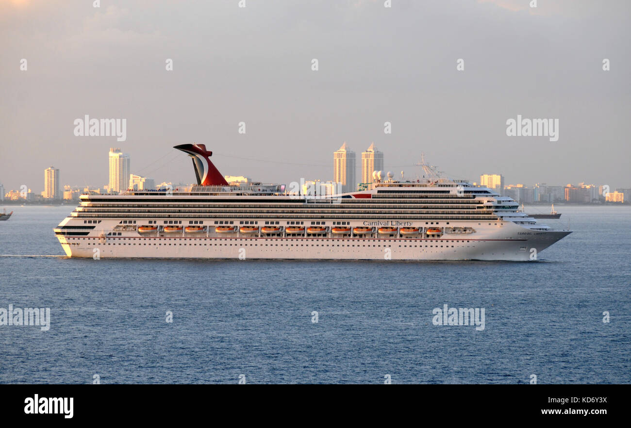 Miami, USA - December 11, 2010: Carnival Liberty leaving the port of ...
