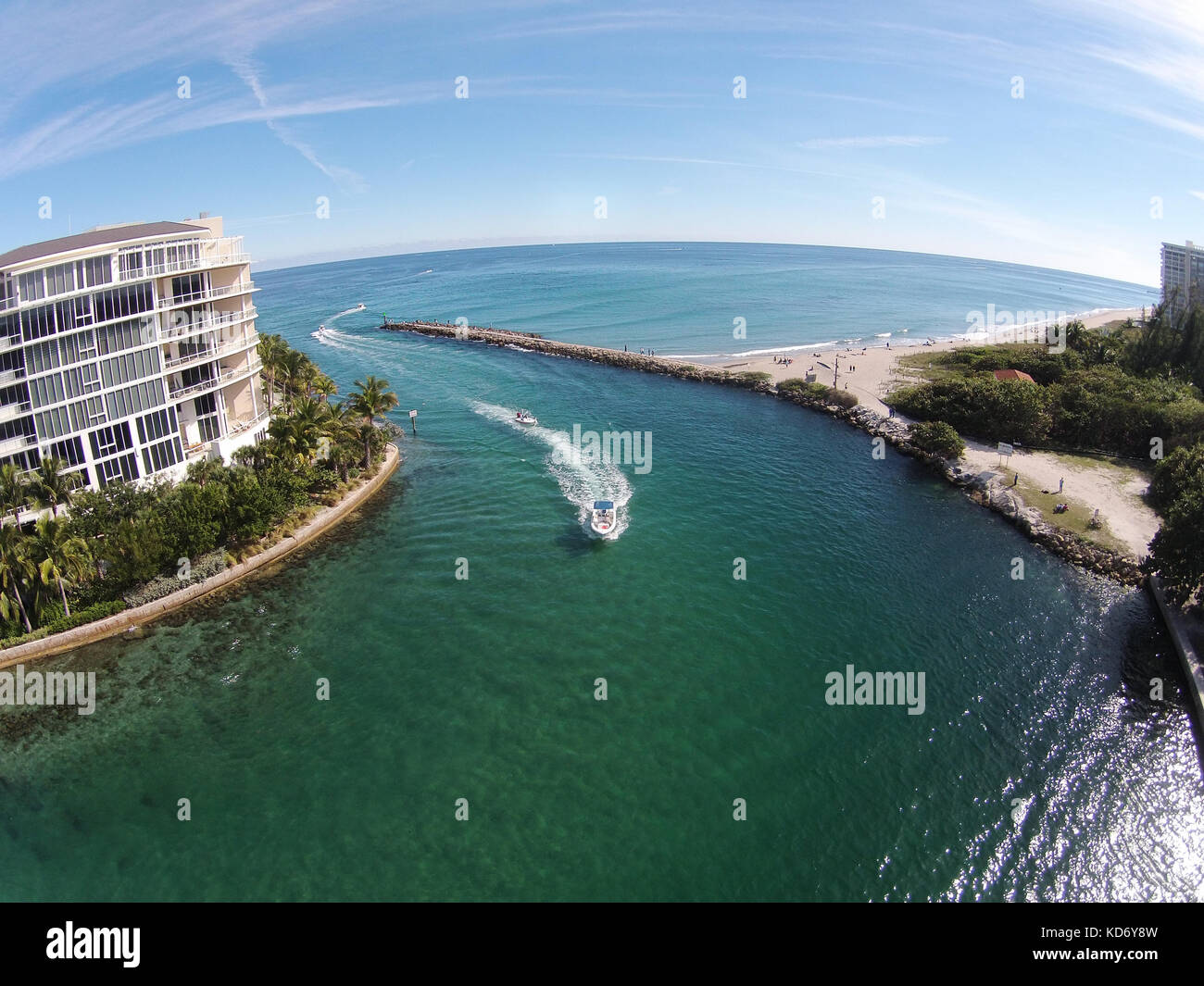 Leisure boating on the Florida coastline near Boca Raton aerial view ...