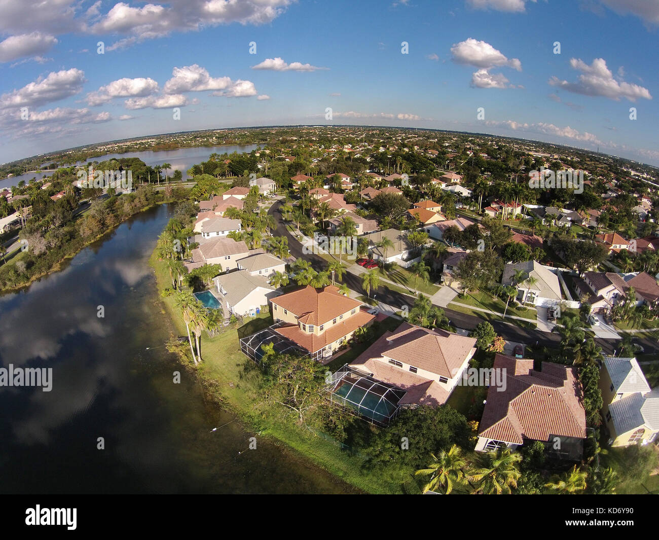 Suburban waterfront homees in Florida aerial view Stock Photo - Alamy