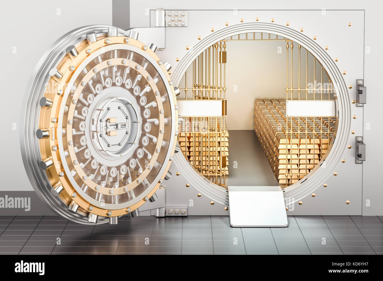 Open Bank Vault with golden ingots, 3D rendering Stock Photo - Alamy