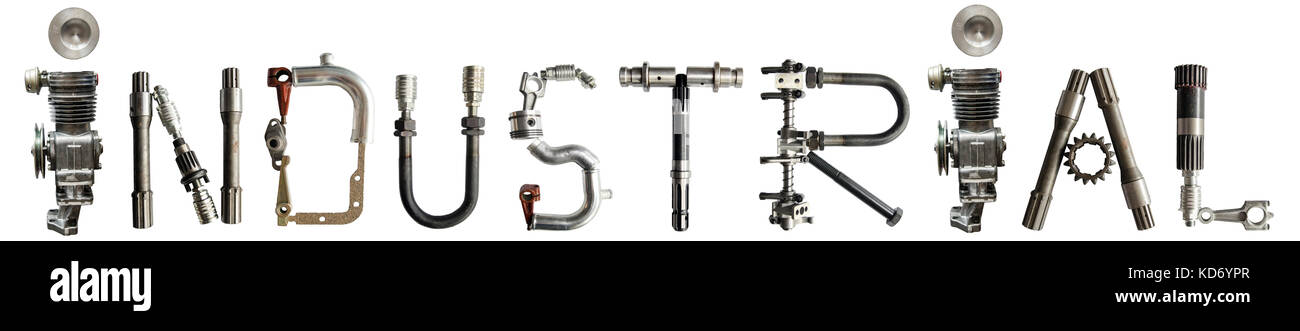 Word "Industrial" written with various automotive, agriculture heavy ...