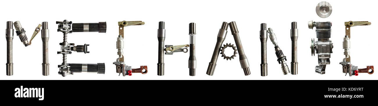 Word "Mechanic" written with various automotive, agriculture heavy ...