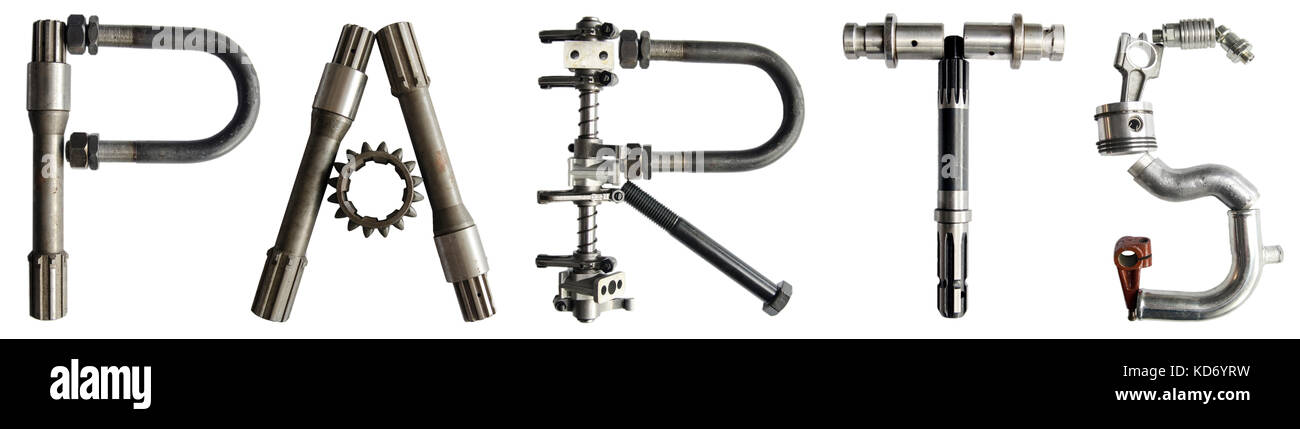 Word "Parts" written with various automotive, agriculture heavy ...