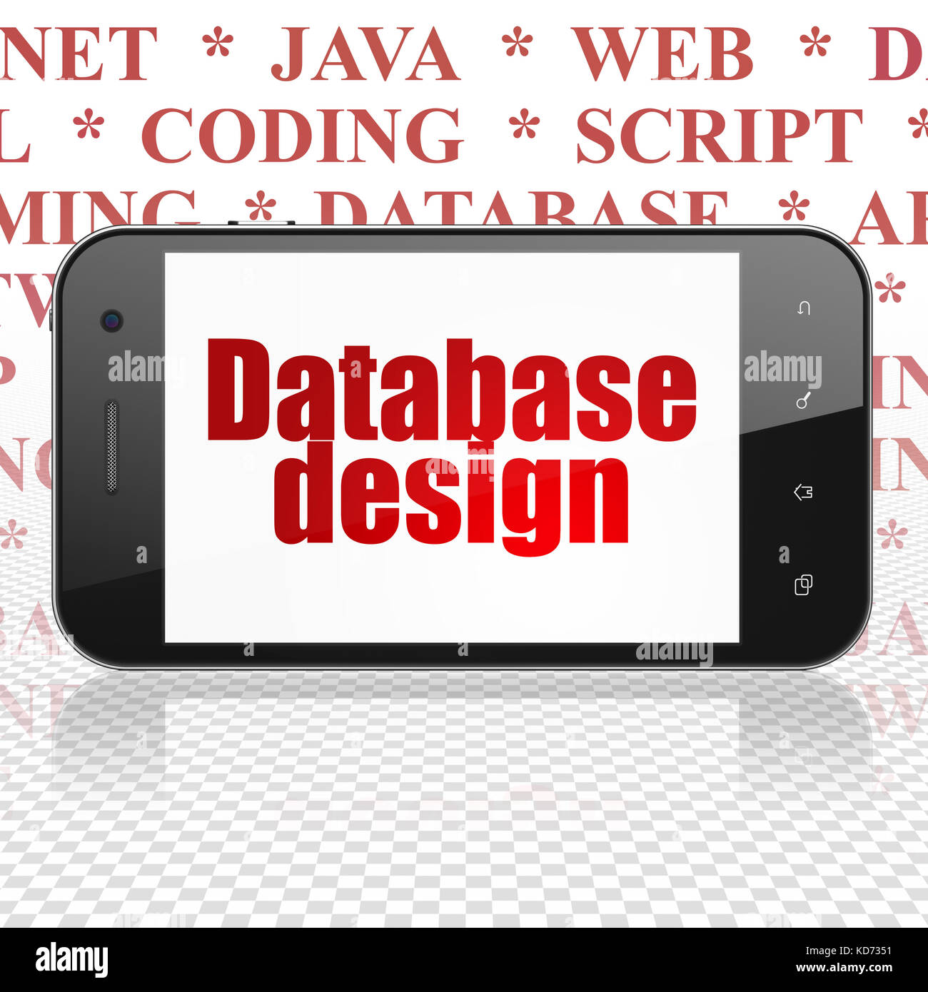 Programming concept: Smartphone with Database Design on display Stock ...