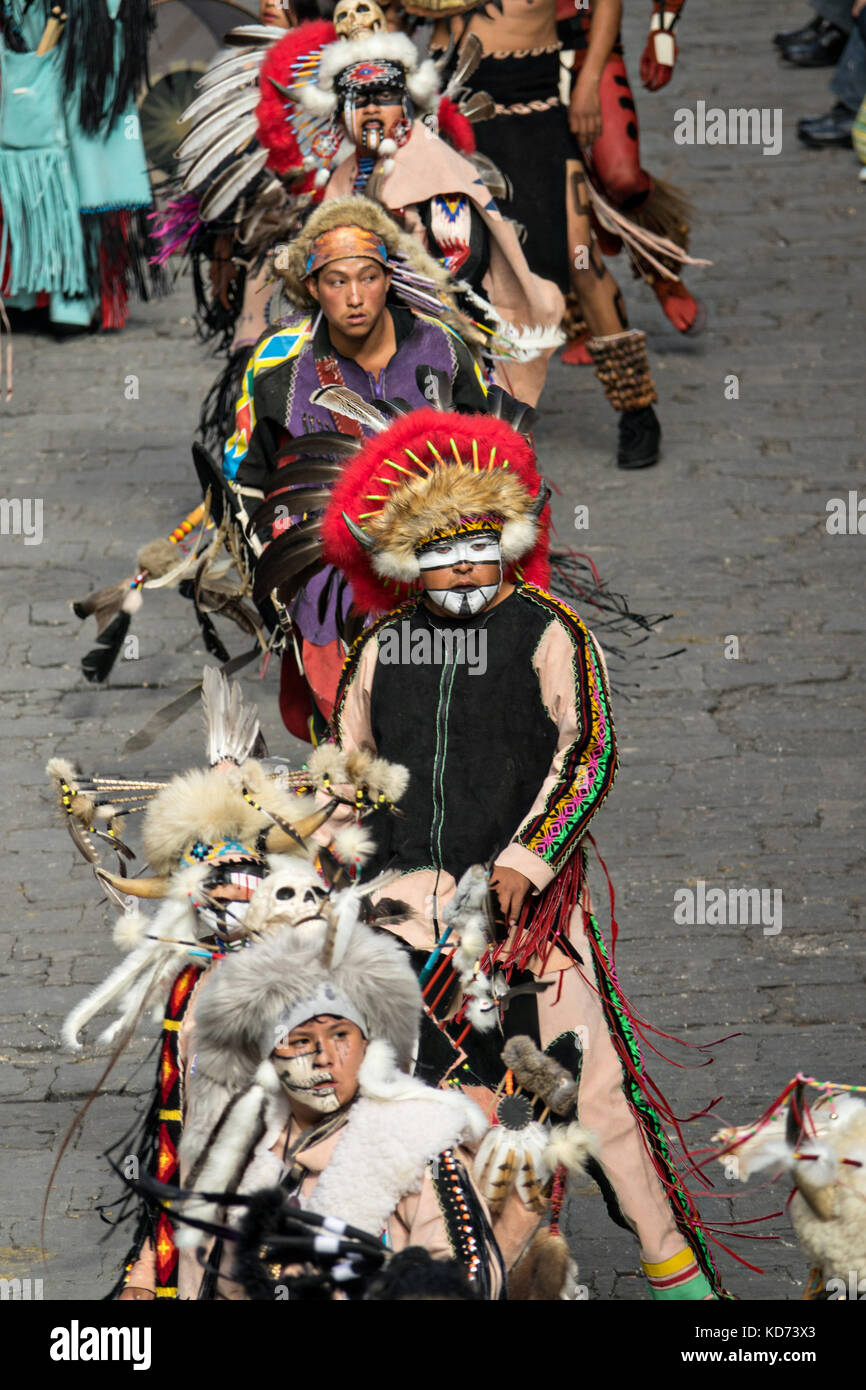 Concheros dance in a procession through the historic district during ...
