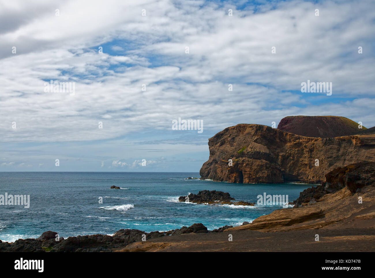 Atlantic ocean at coast of volcanic island Faial, Azores Stock Photo ...