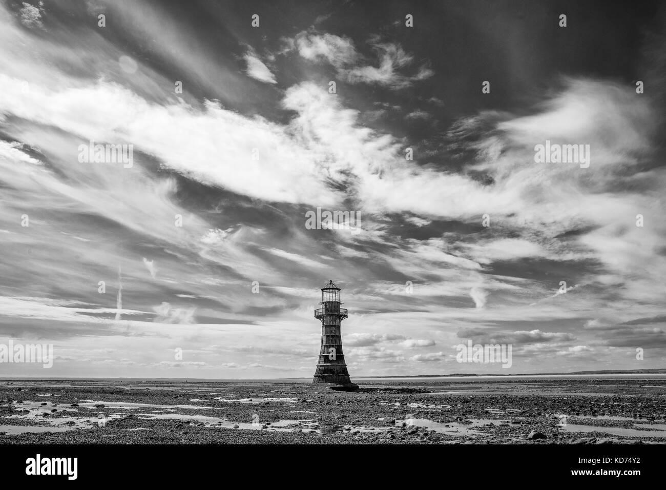 Whiteford lighthouse on the coast of the Gower peninsula in South Wales ...