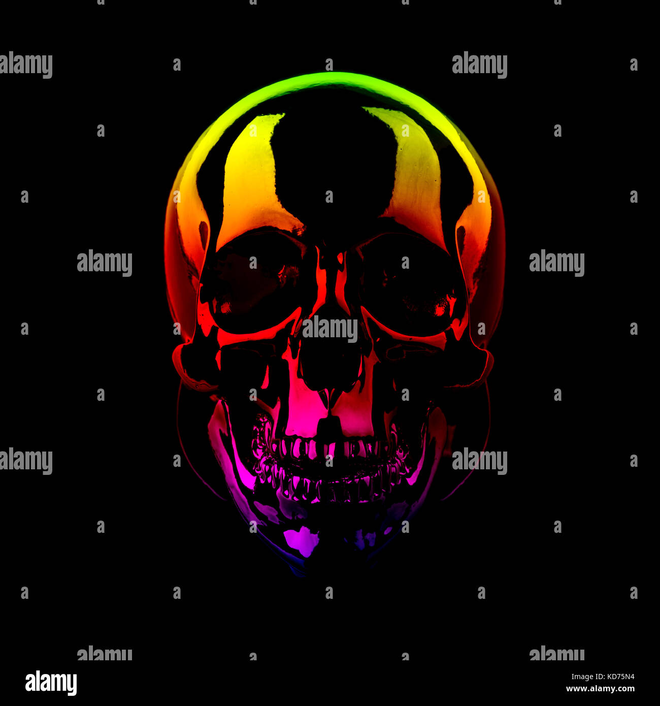 Skull with a rainbow gradient on a black background Stock Photo - Alamy