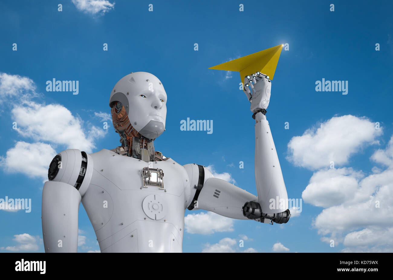 3d rendering humanoid robot holding paper plane Stock Photo - Alamy