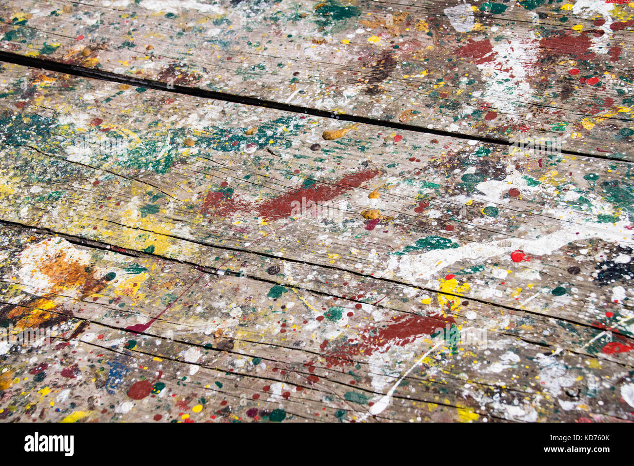 Paint splattered on a work bench Stock Photo - Alamy