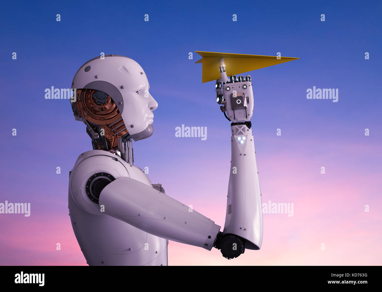 3d rendering humanoid robot holding paper plane Stock Photo - Alamy