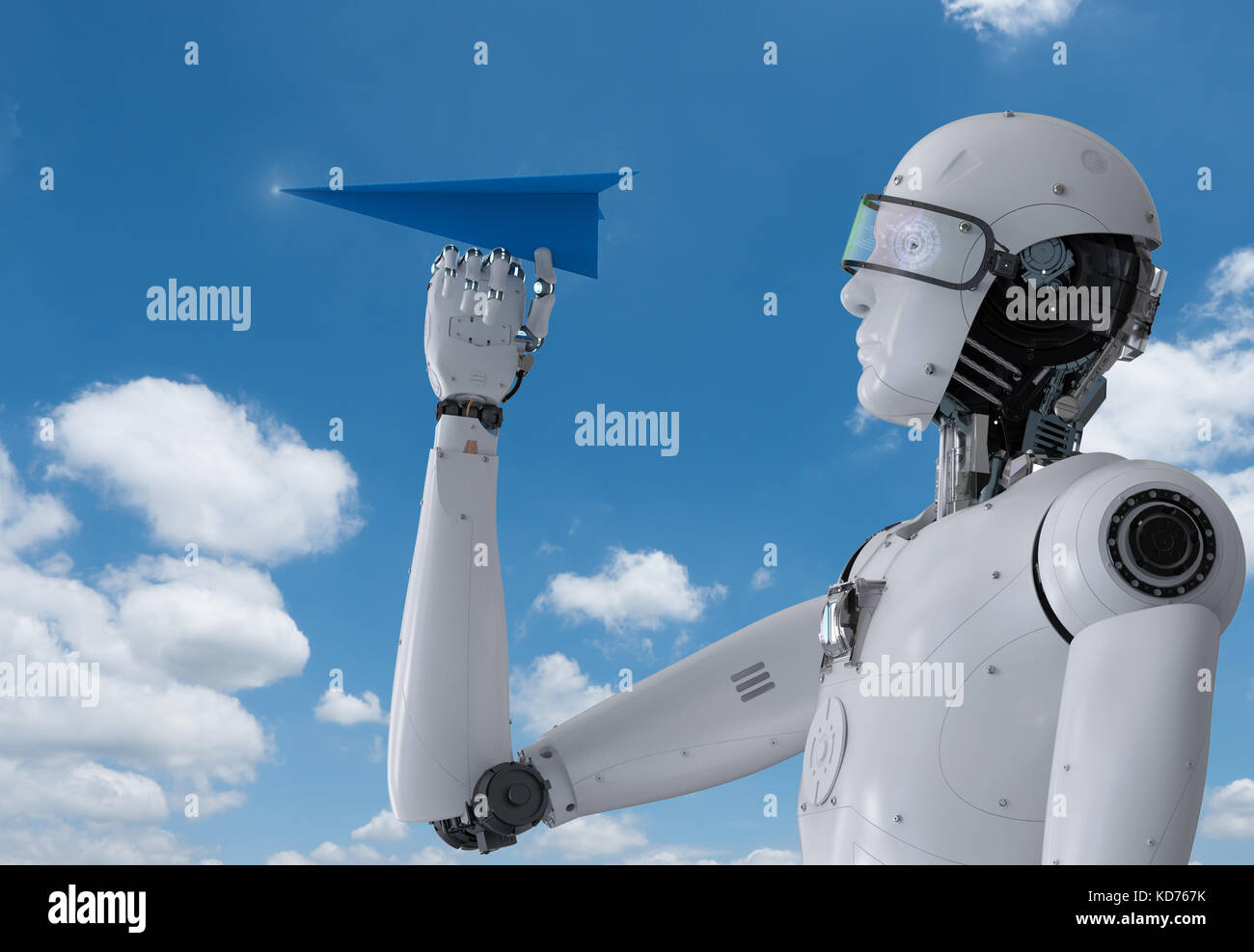 3d rendering humanoid robot holding paper plane Stock Photo - Alamy