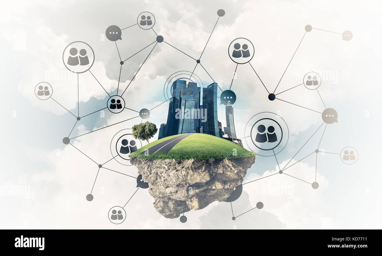 Concept of modern networking technologies and eco green construc Stock ...