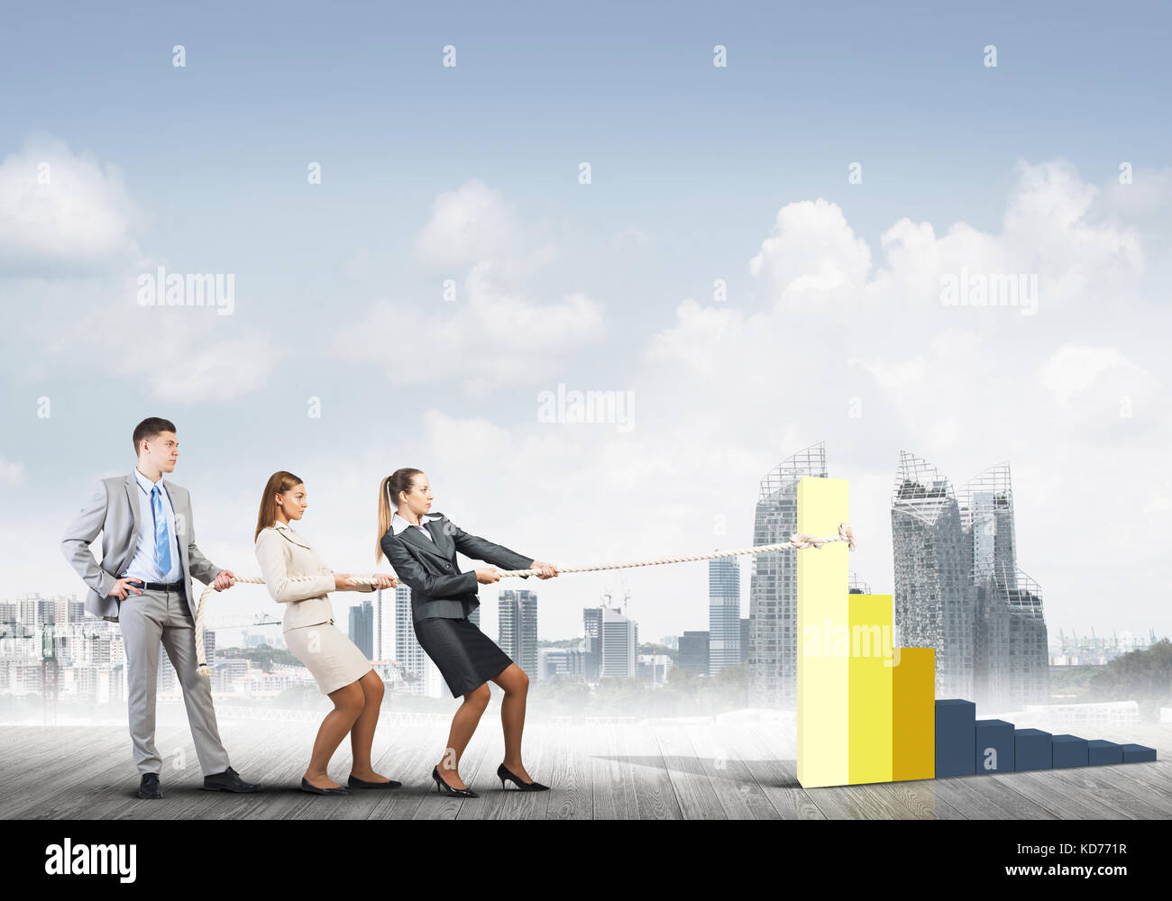 Businessteam working in collaboration making diagram grow and progress ...