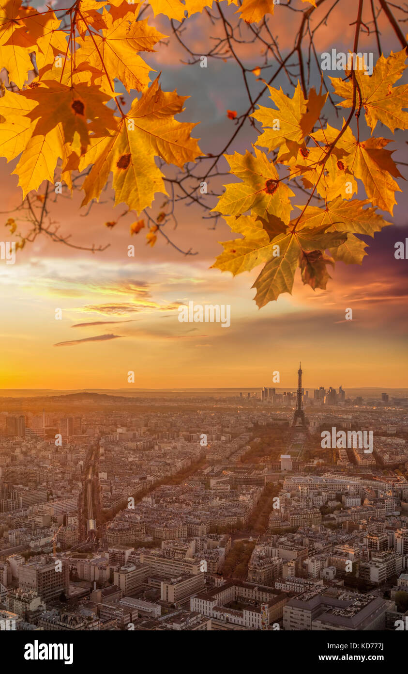Paris with Eiffel Tower against colorful sunset in France Stock Photo ...