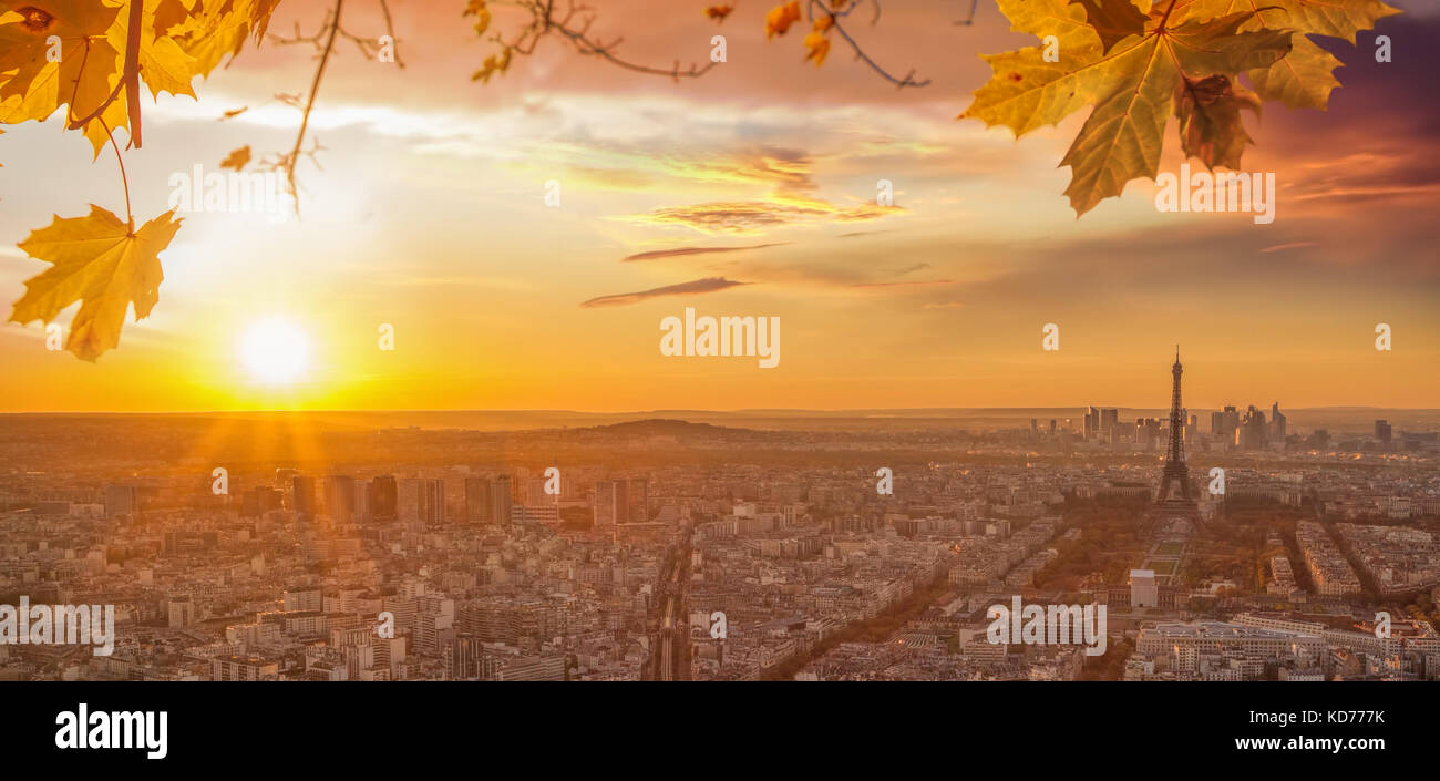 Paris with Eiffel Tower against colorful sunset in France Stock Photo ...