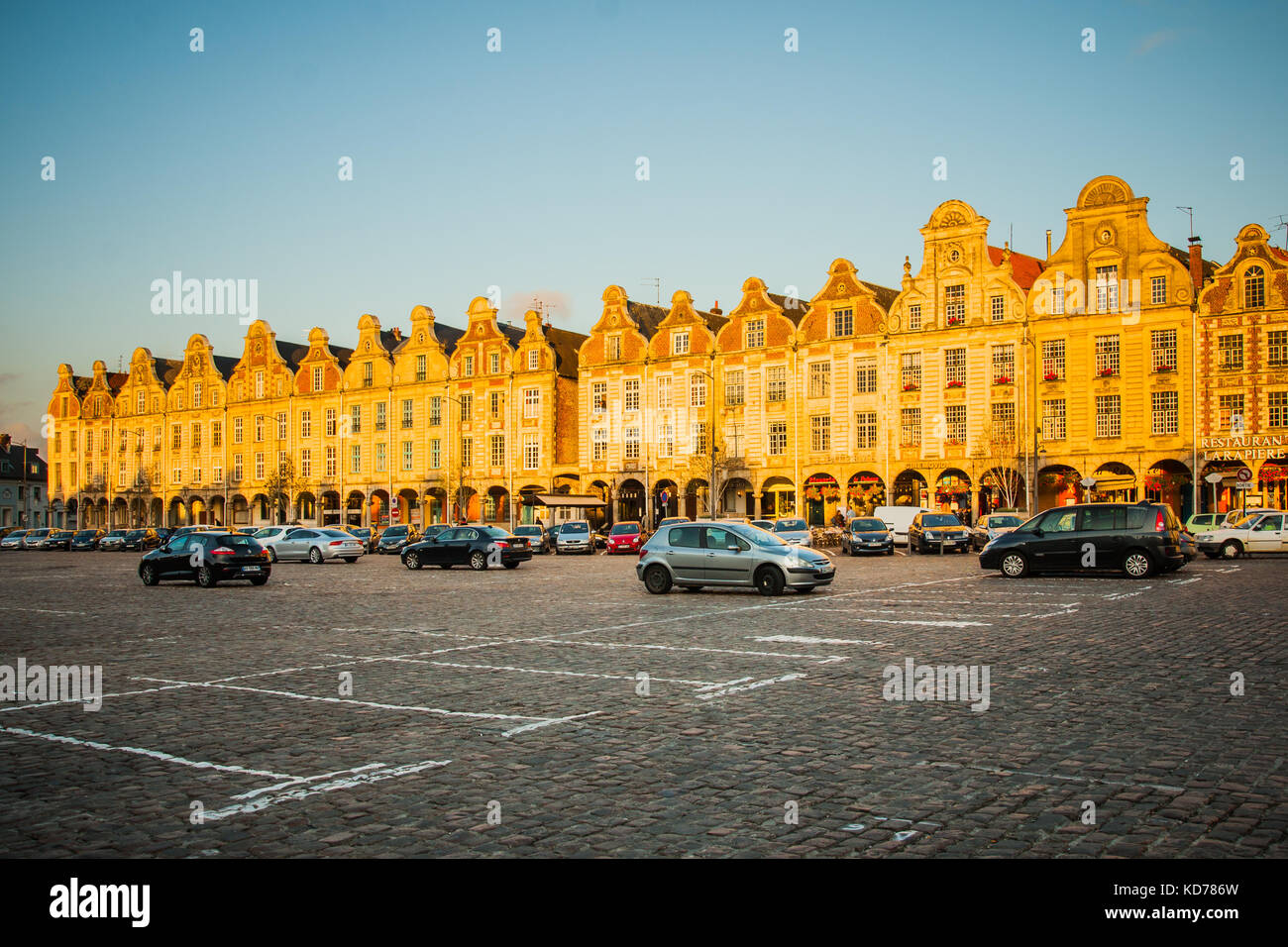 ARRAS, FRANCE - SEPTEMBER 14, 2012: Sunset view of the Main Square ...