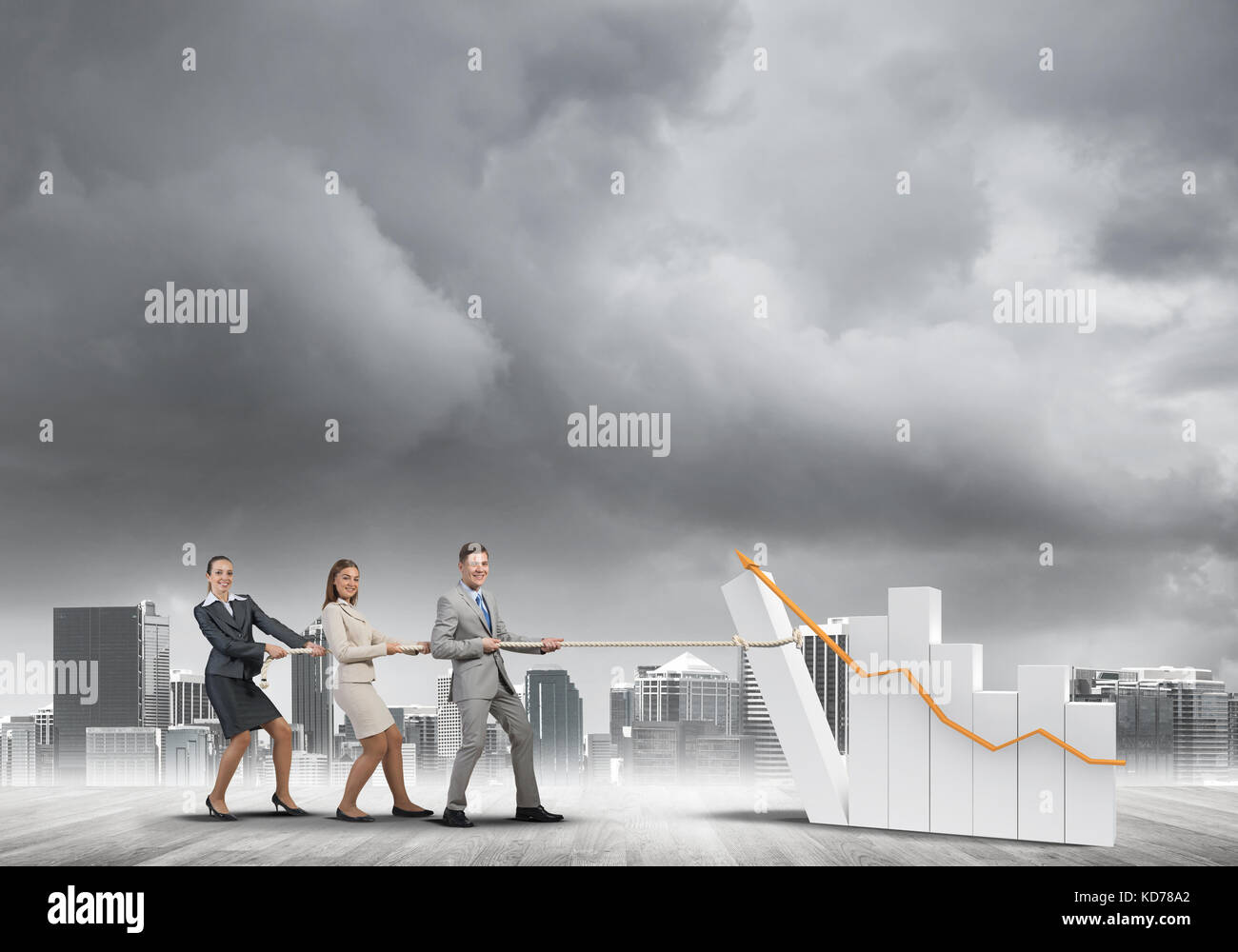 Businessteam working in collaboration making diagram grow and progress ...