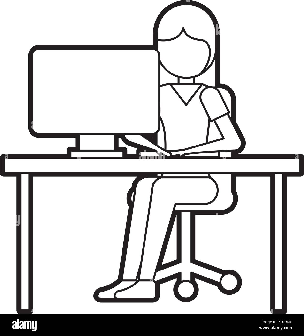 girl sitting working laptop program technology Stock Vector Image & Art ...