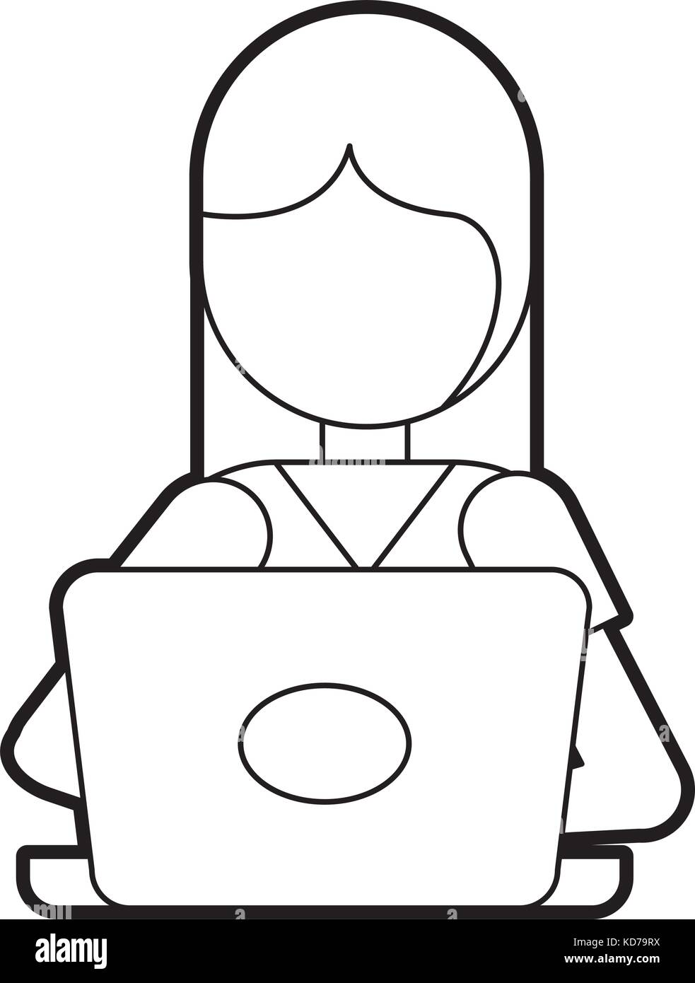 cartoon girl with laptop programming working Stock Vector Image & Art ...