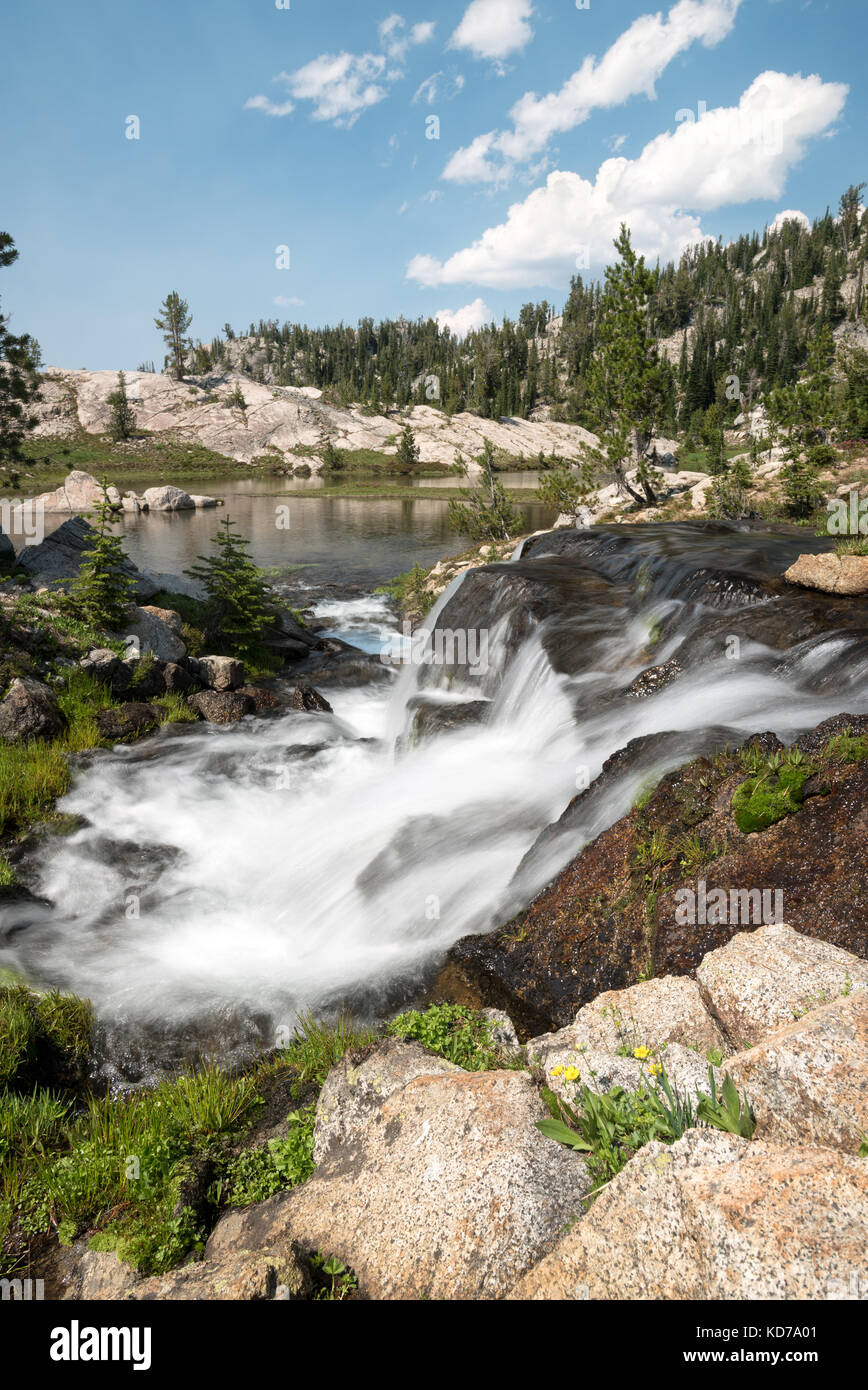 Waterfall in a subalpine basin in Oregon's Wallowa Mountains Stock ...
