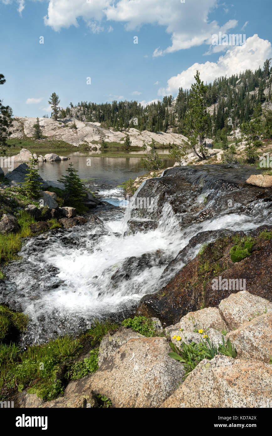 Waterfall in a subalpine basin in Oregon's Wallowa Mountains Stock ...