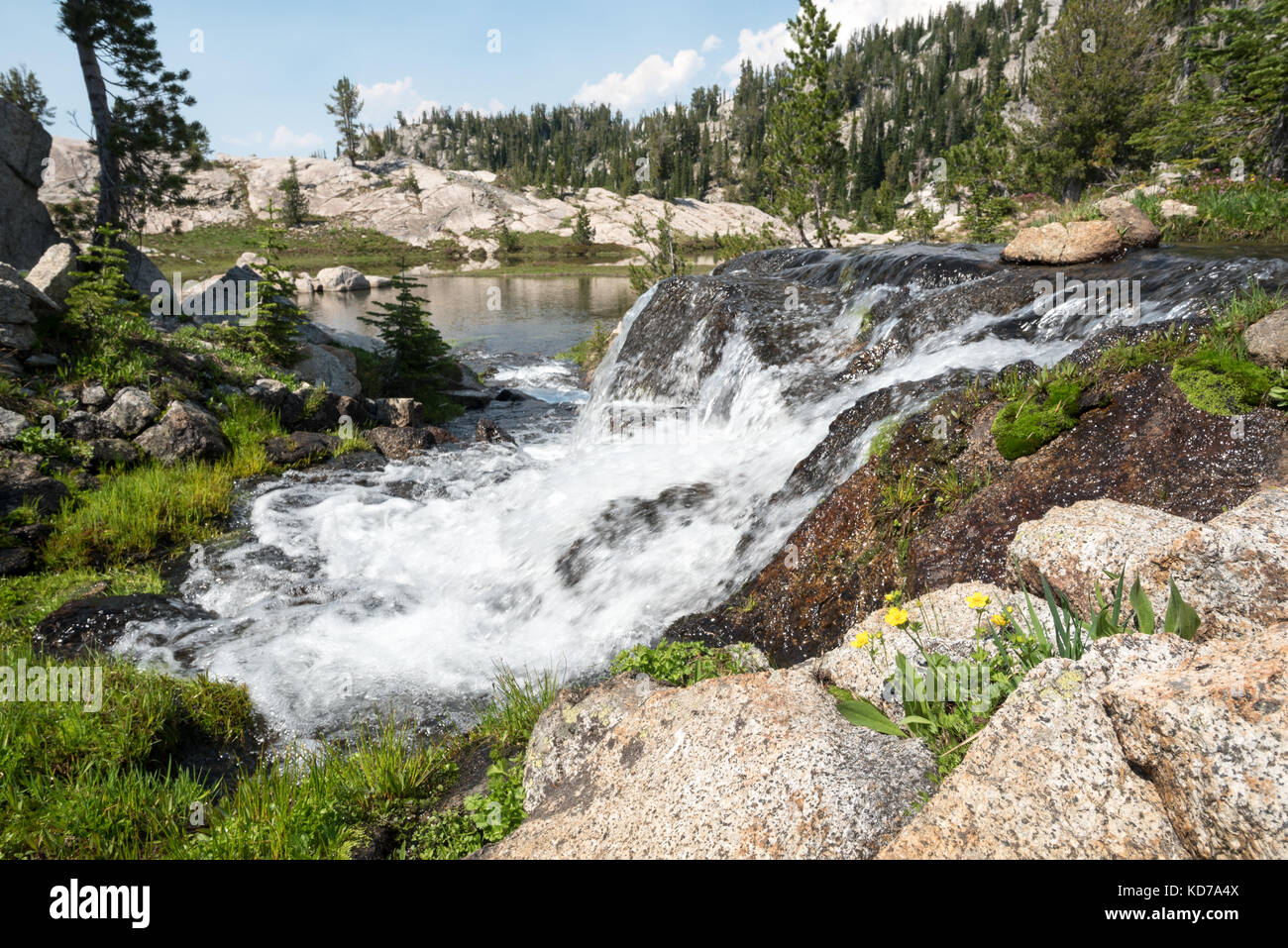 Waterfall in a subalpine basin in Oregon's Wallowa Mountains Stock ...