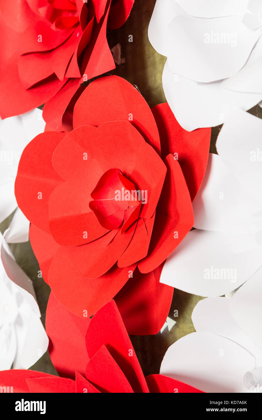 handmade paper flowers on interior wall for event or holiday Stock ...