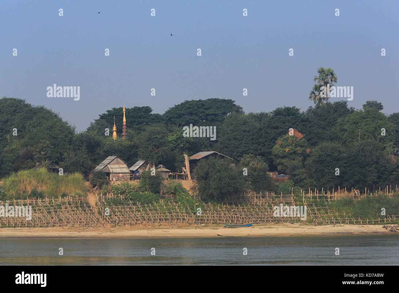 Timber crib bank protection works on an outside bend of the Irrawaddy ...
