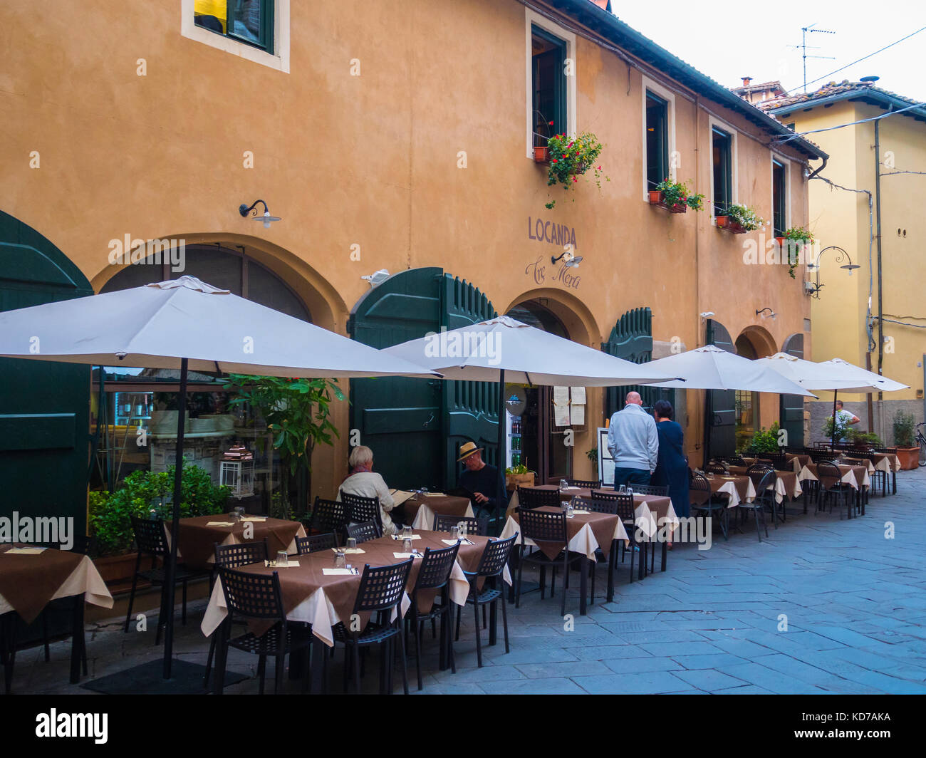 Beautiful restaurant in the historic city center of Lucca Stock Photo ...