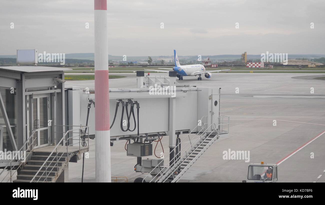Airplane on a runway. Many planes waiting for take-off. Takeoff plane ...