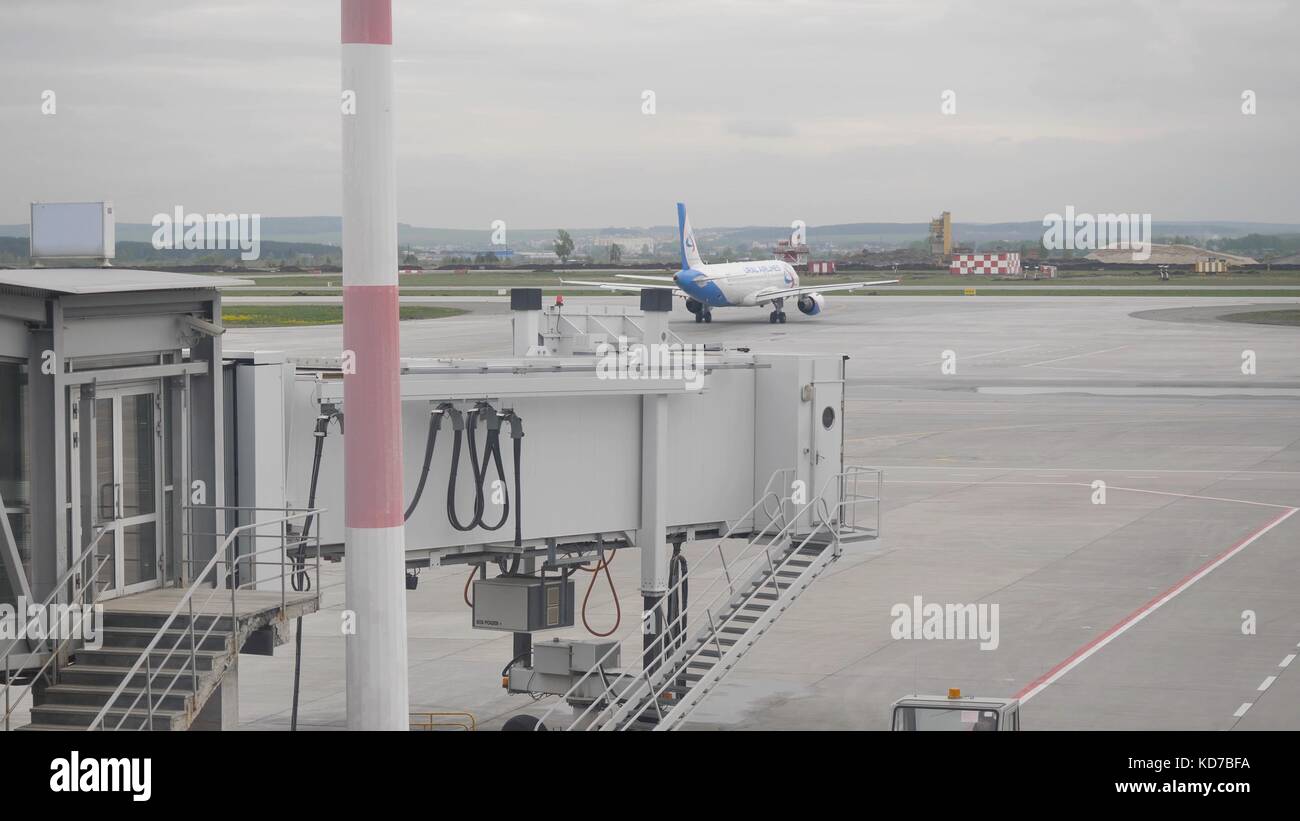 Airplane on a runway. Many planes waiting for take-off. Takeoff plane ...