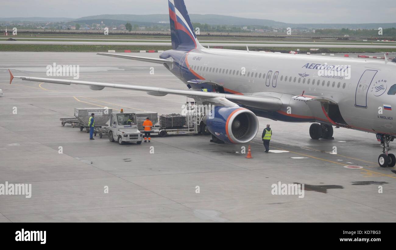 Moscow, Russia 5 june 2017: Loading platform of air freight to the ...