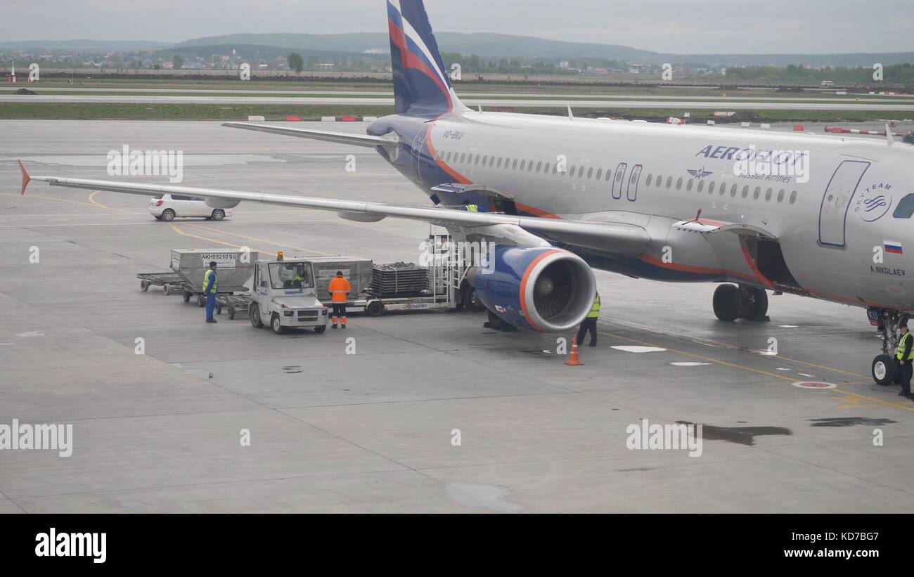 Moscow, Russia 5 june 2017: Loading platform of air freight to the ...