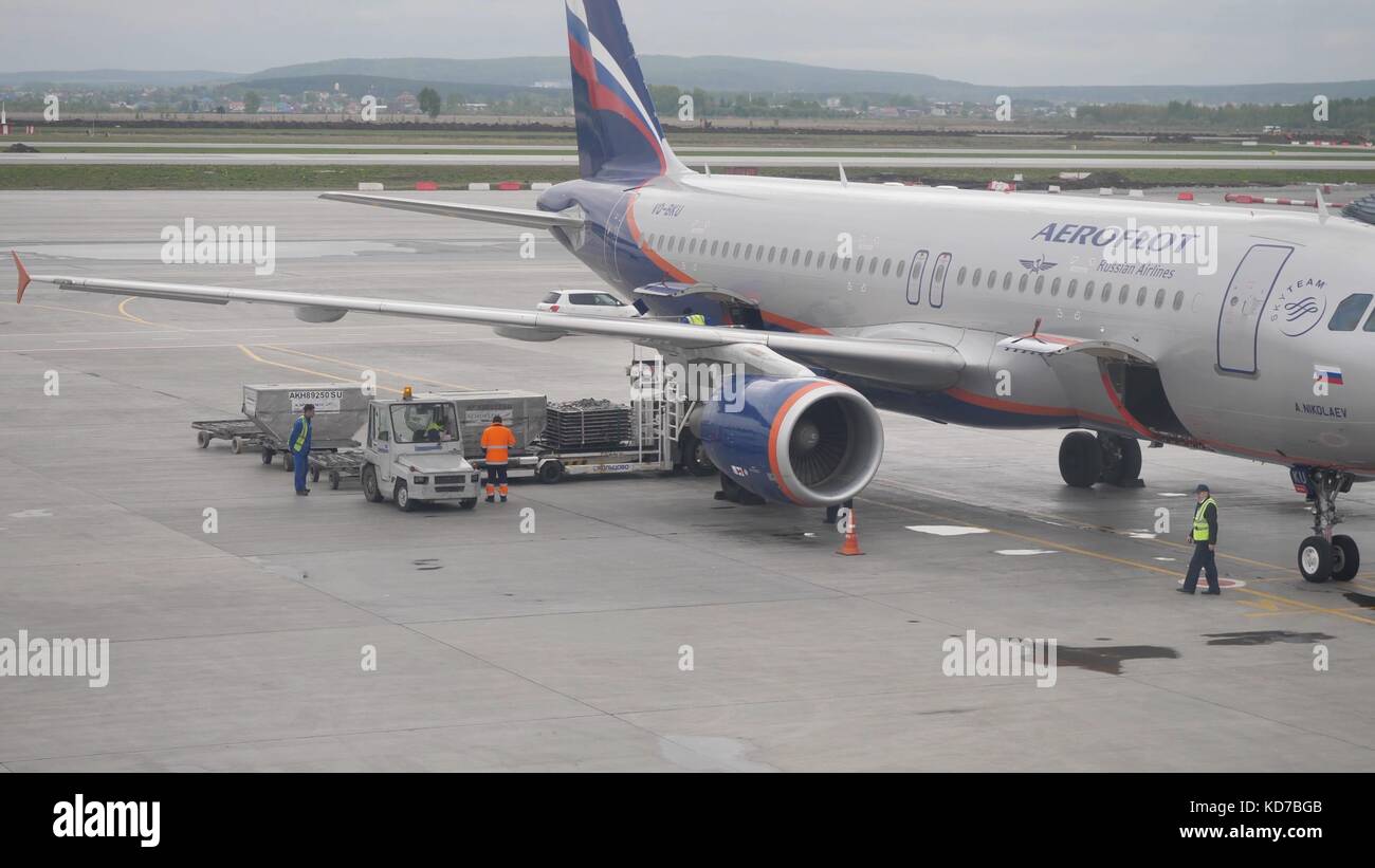 Moscow, Russia 5 june 2017: Loading platform of air freight to the ...