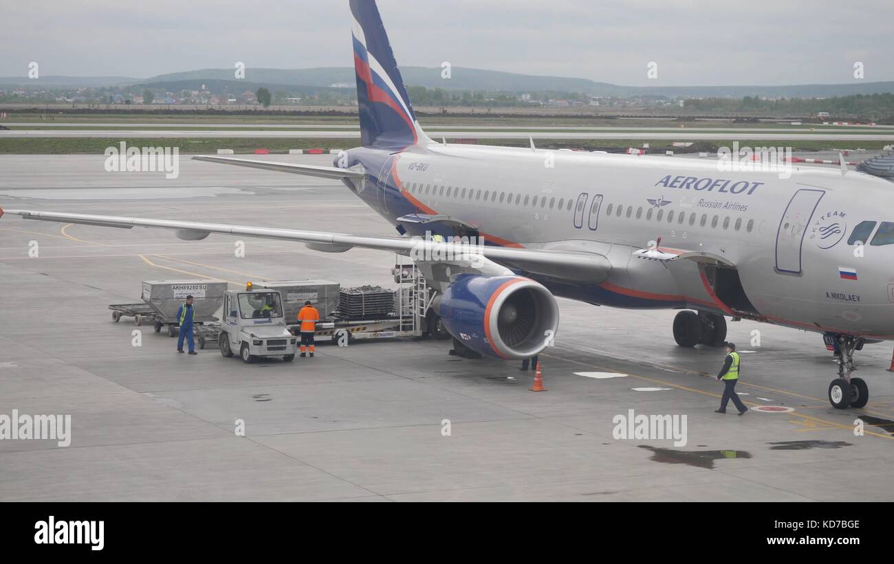 Moscow, Russia 5 june 2017: Loading platform of air freight to the ...