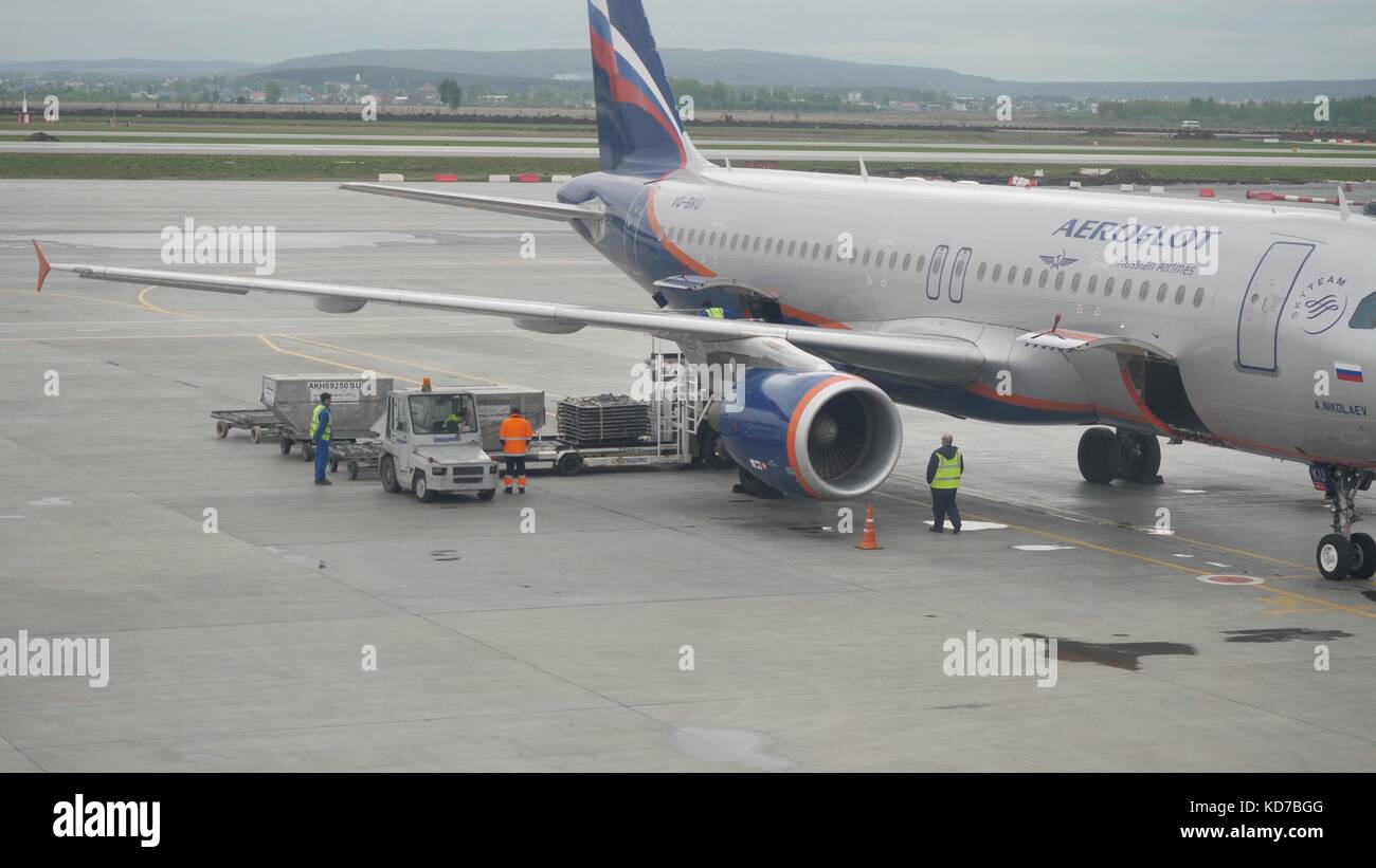 Moscow, Russia 5 june 2017: Loading platform of air freight to the ...