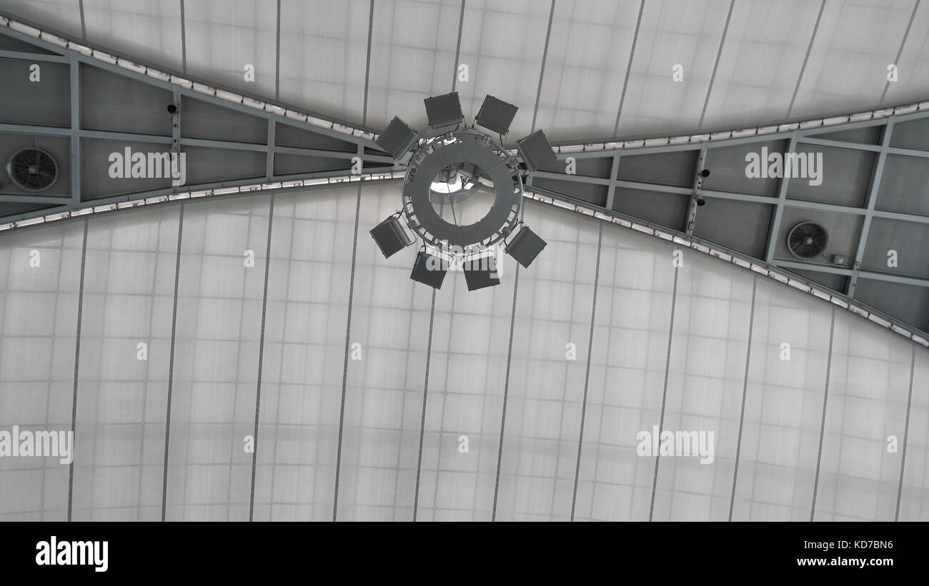 Big ceiling lamp for large hall. Modern layered ceiling with embedded ...