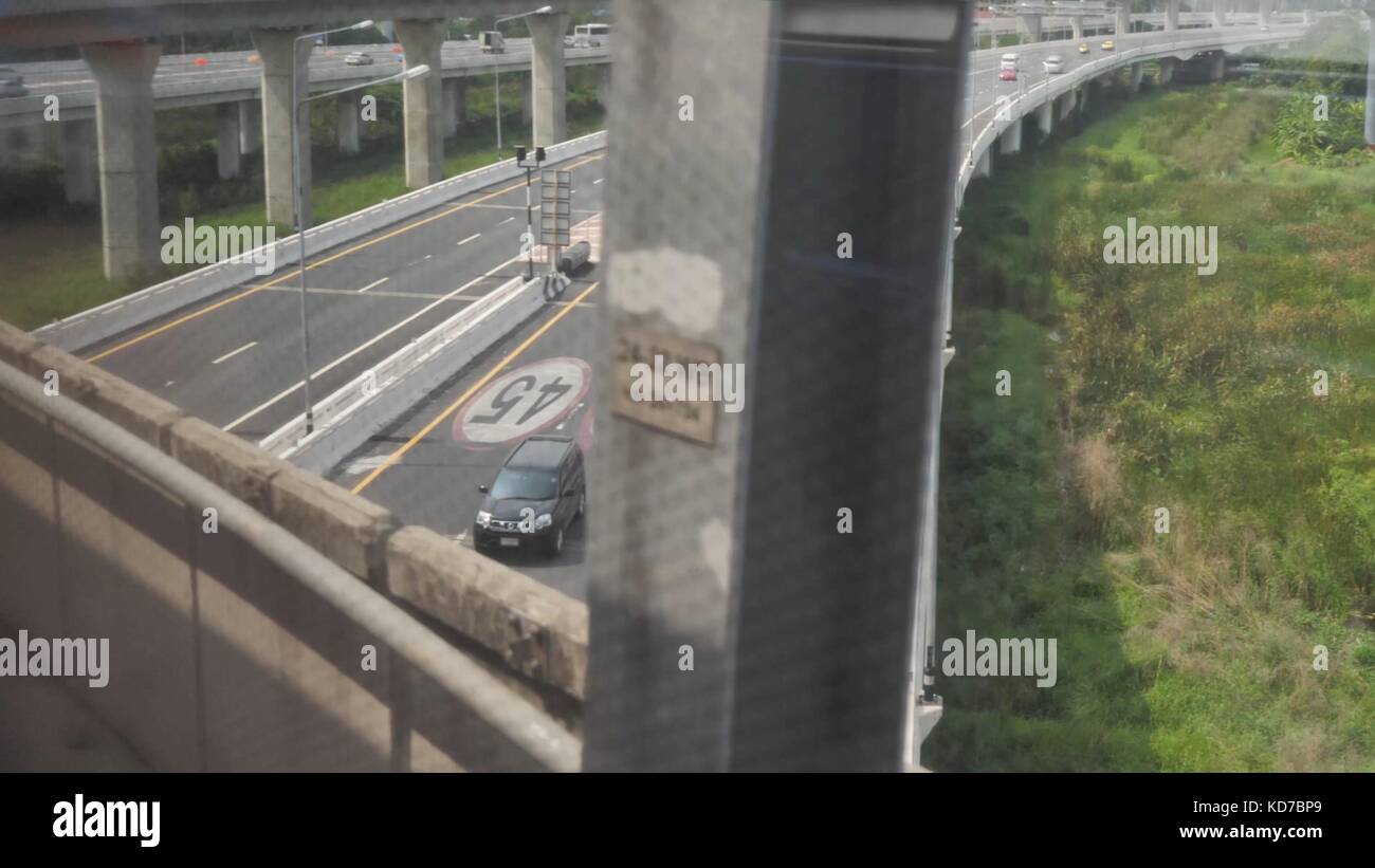 Highway junction at the middle of the day. Moscow. Top view of part of ...