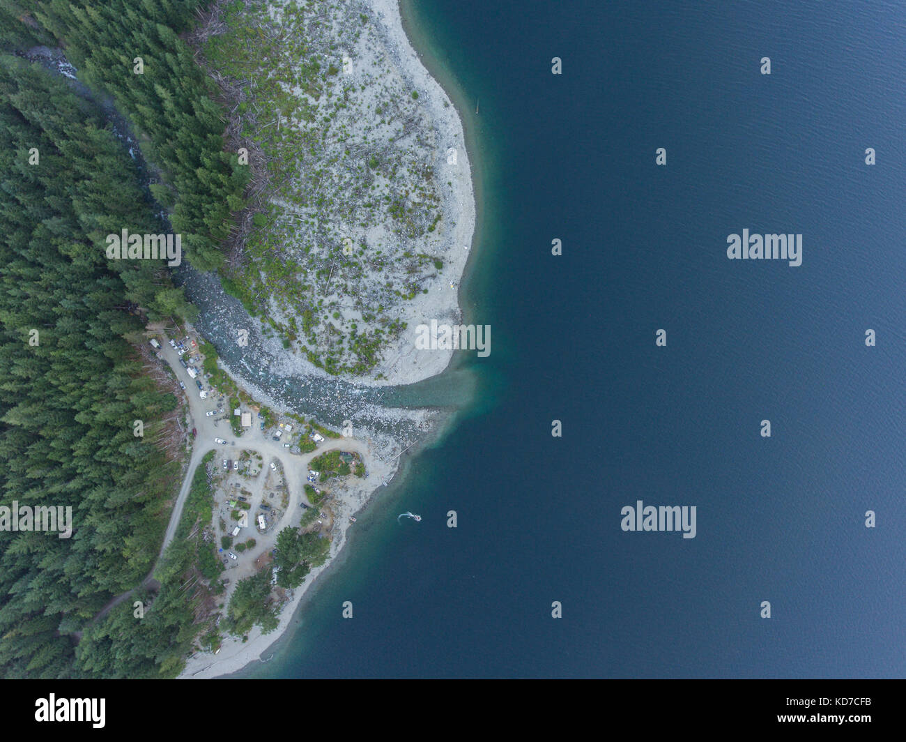 Aerial view of the Skwellepil Creek delta into Chehalis Lake after the ...