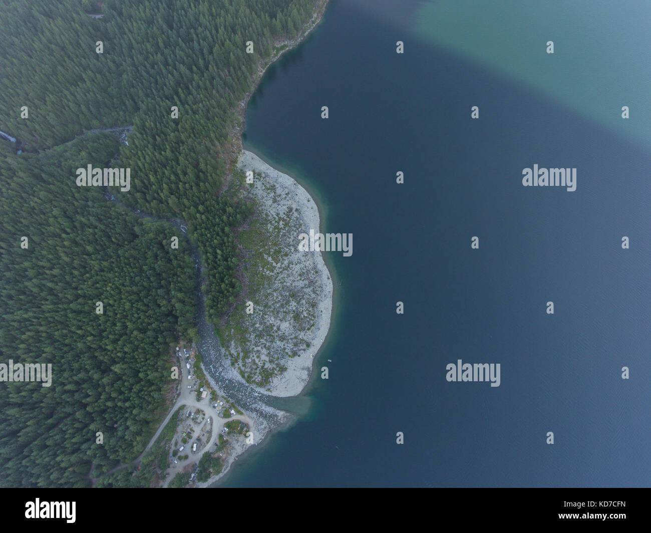 Aerial view of the Skwellepil Creek delta into Chehalis Lake after the ...