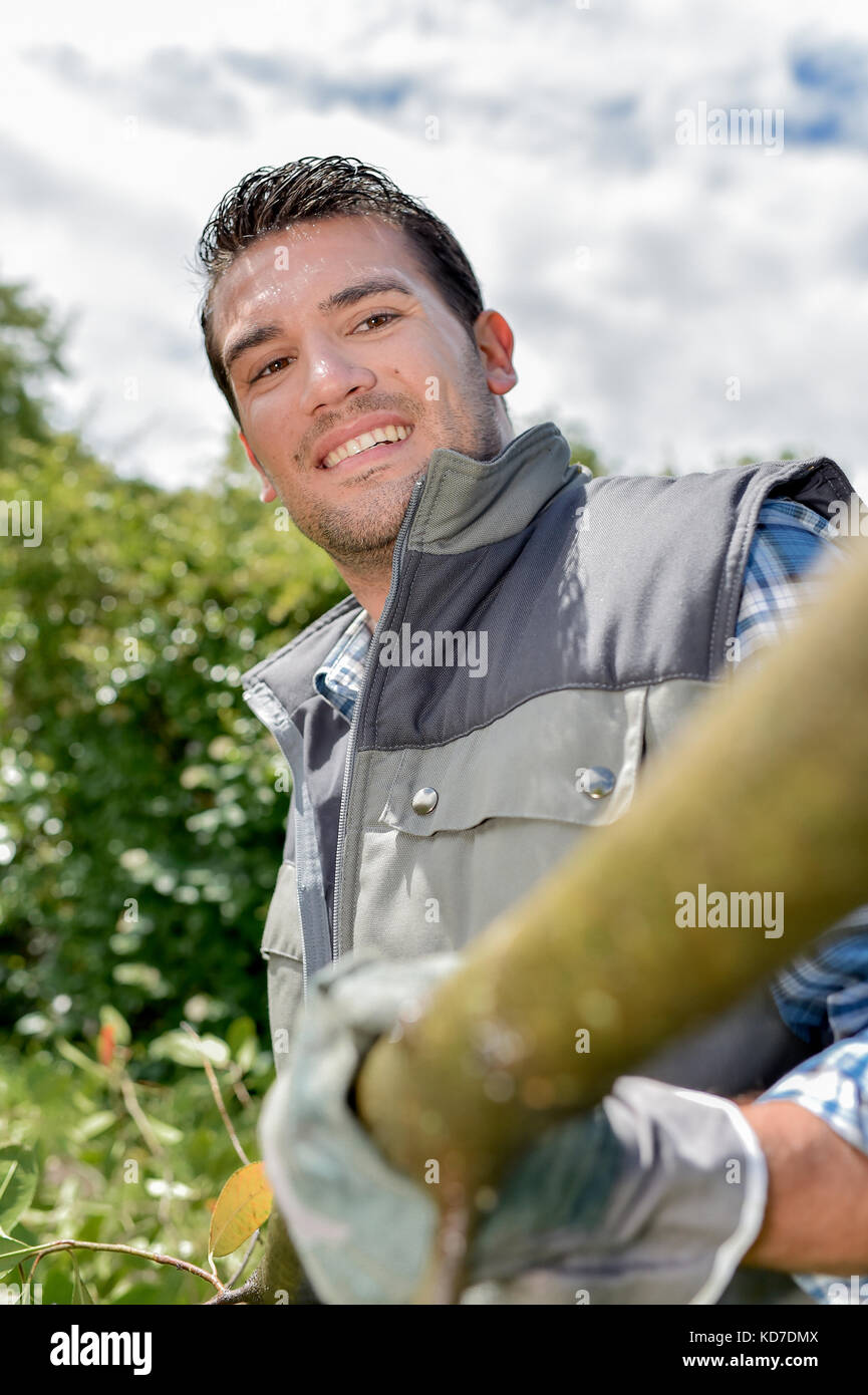 Man pulling a branch Stock Photo - Alamy
