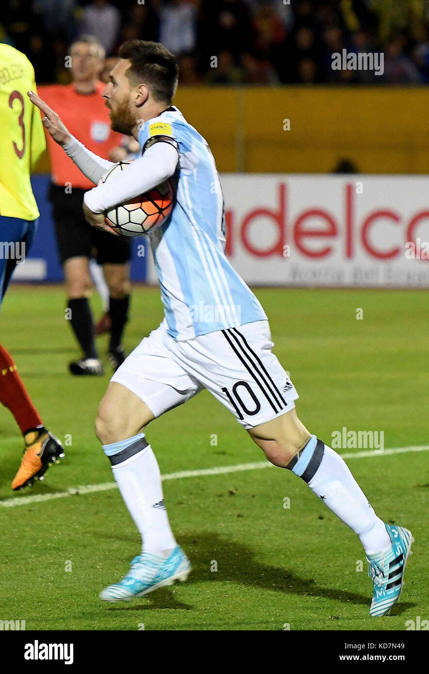 Quito, Ecuador. 10th Oct, 2017. Argentina's Lionel Messi celebrates ...