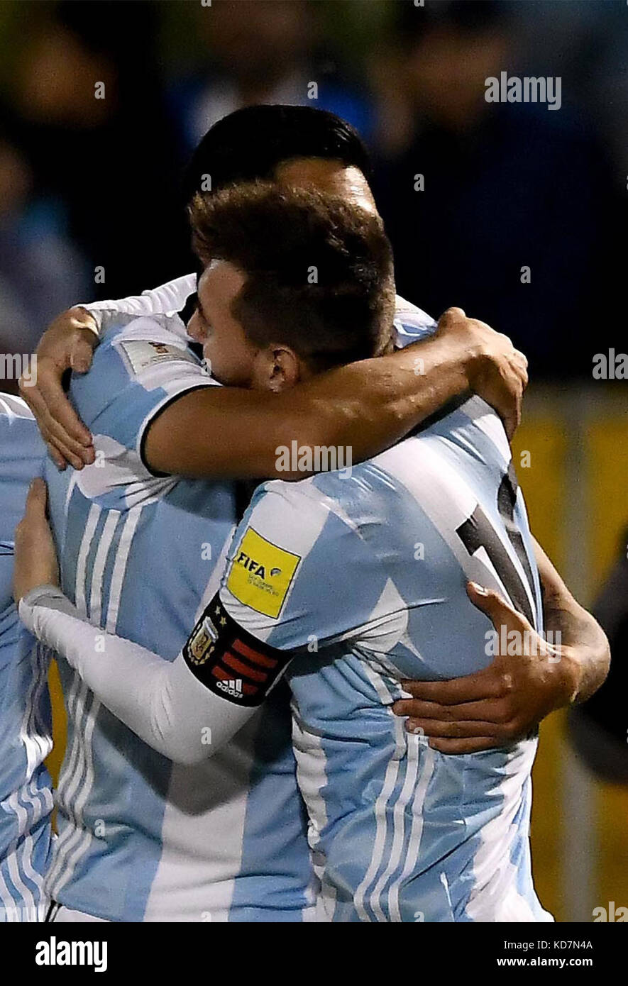 Quito, Ecuador. 10th Oct, 2017. Argentina's Lionel Messi (R) celebrates ...