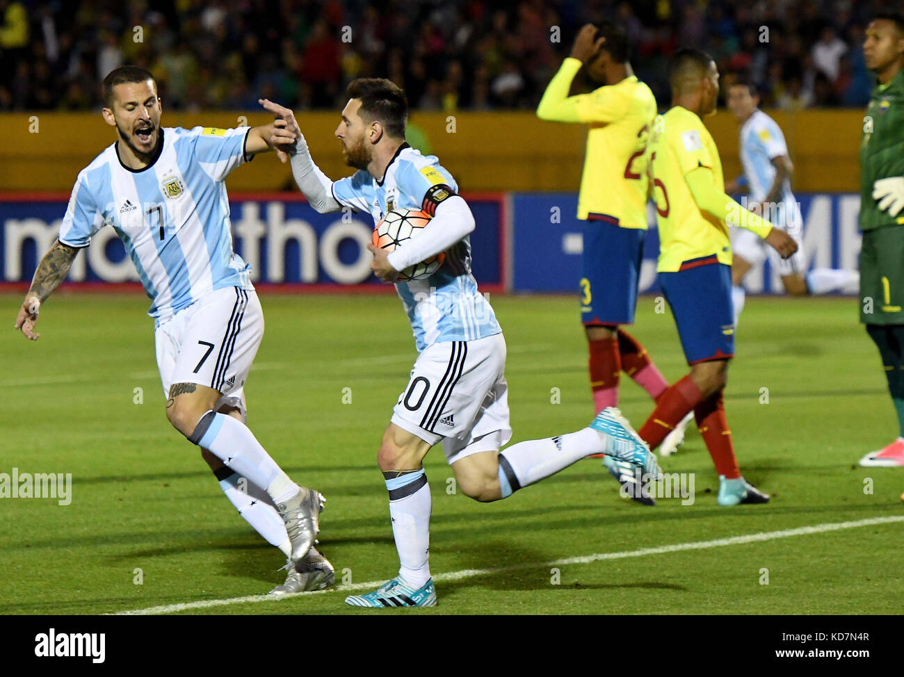 Quito, Ecuador. 10th Oct, 2017. Argentina's Lionel Messi (2nd L ...
